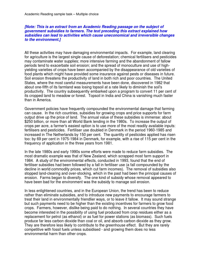 Academic Reading Sample Task - Multiple Choice | PDF