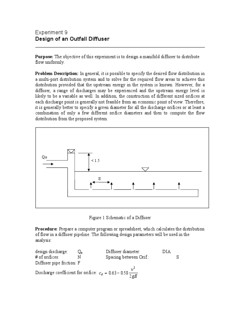 Design of An Outfall Diffuser: Experiment 9 | PDF | Applied Mathematics ...