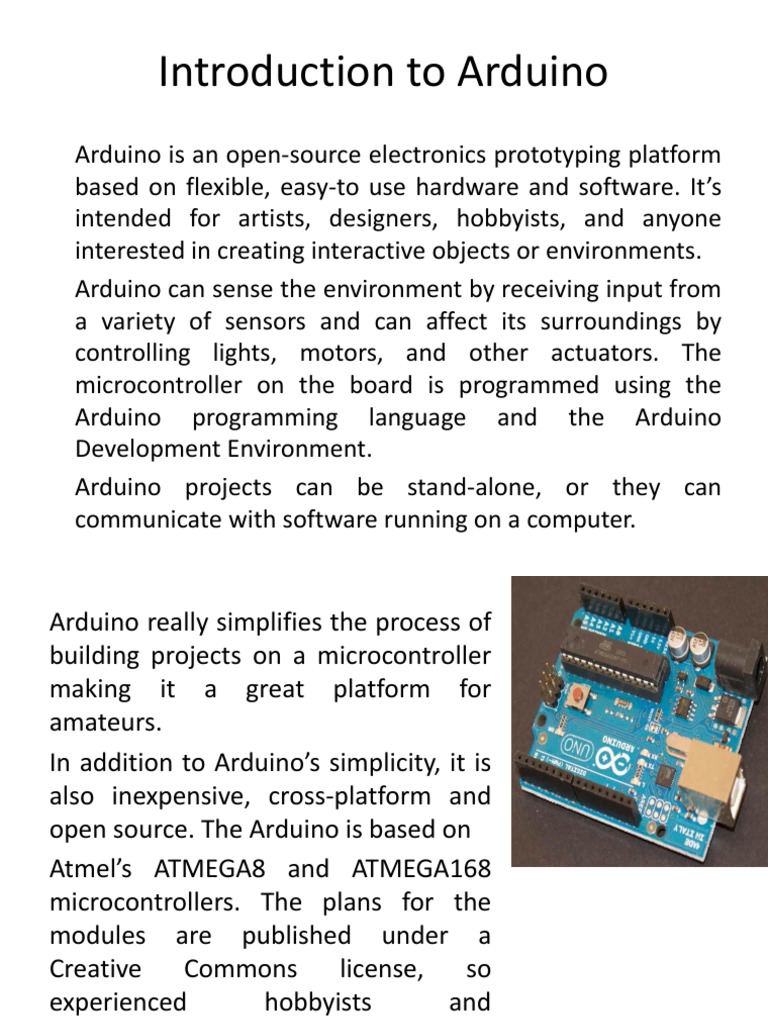 Arduino Introduction | PDF | Arduino | Microcontroller Arduino Introduction | PDF | Arduino | Microcontroller