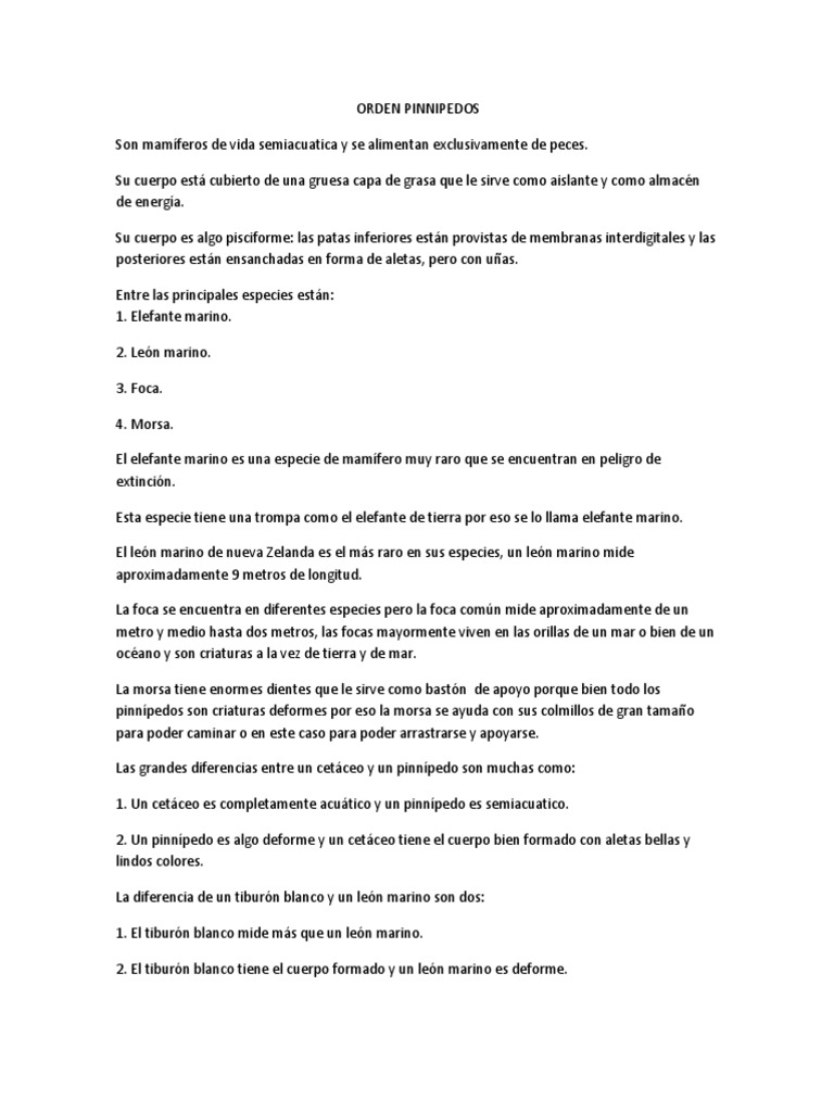 Características y Especies de Pinnípedos | PDF | Pinnípedo | Tiburones