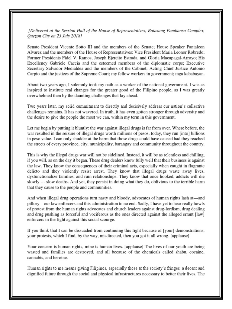 Delivered at The Session Hall of The House of Representatives, Batasang ...