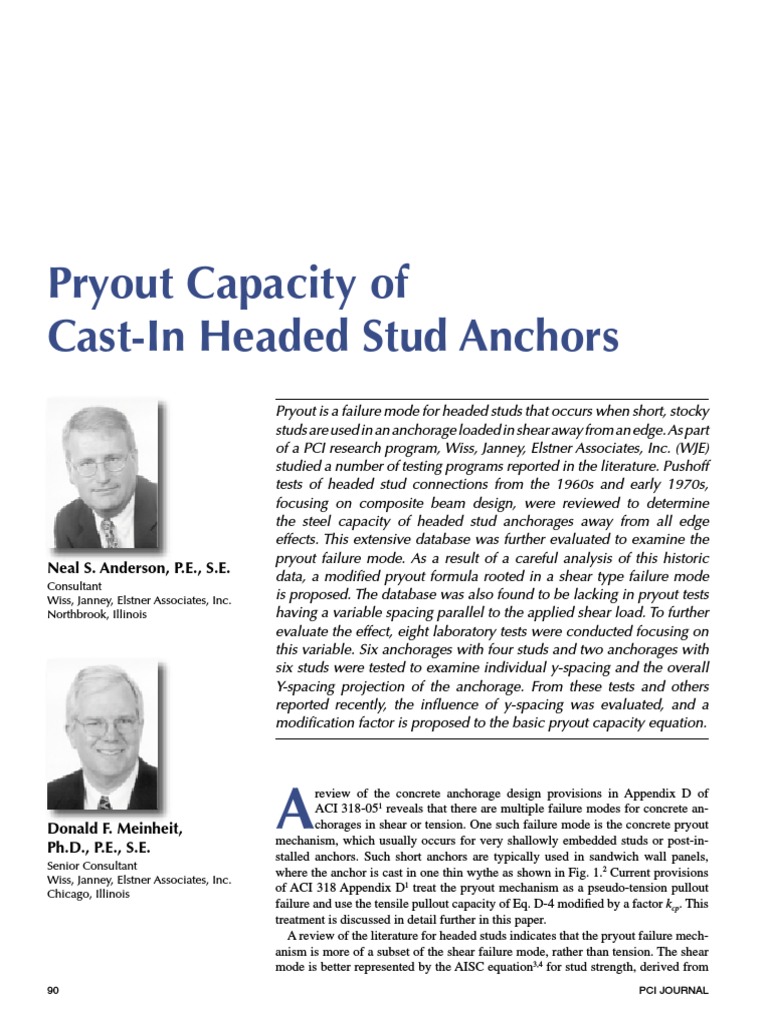 Pryout Capacity of Cast-In Headed Stud Anchors PDF | PDF | Beam ...