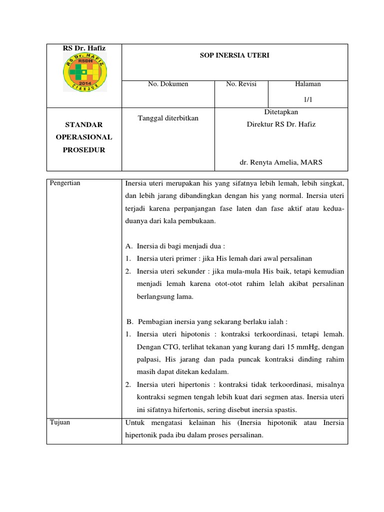 Sop Inersia Uteri | PDF