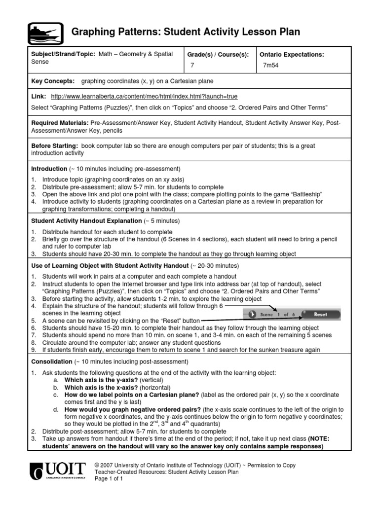 Graphing Patterns: Student Activity Lesson Plan | PDF | Cartesian ...