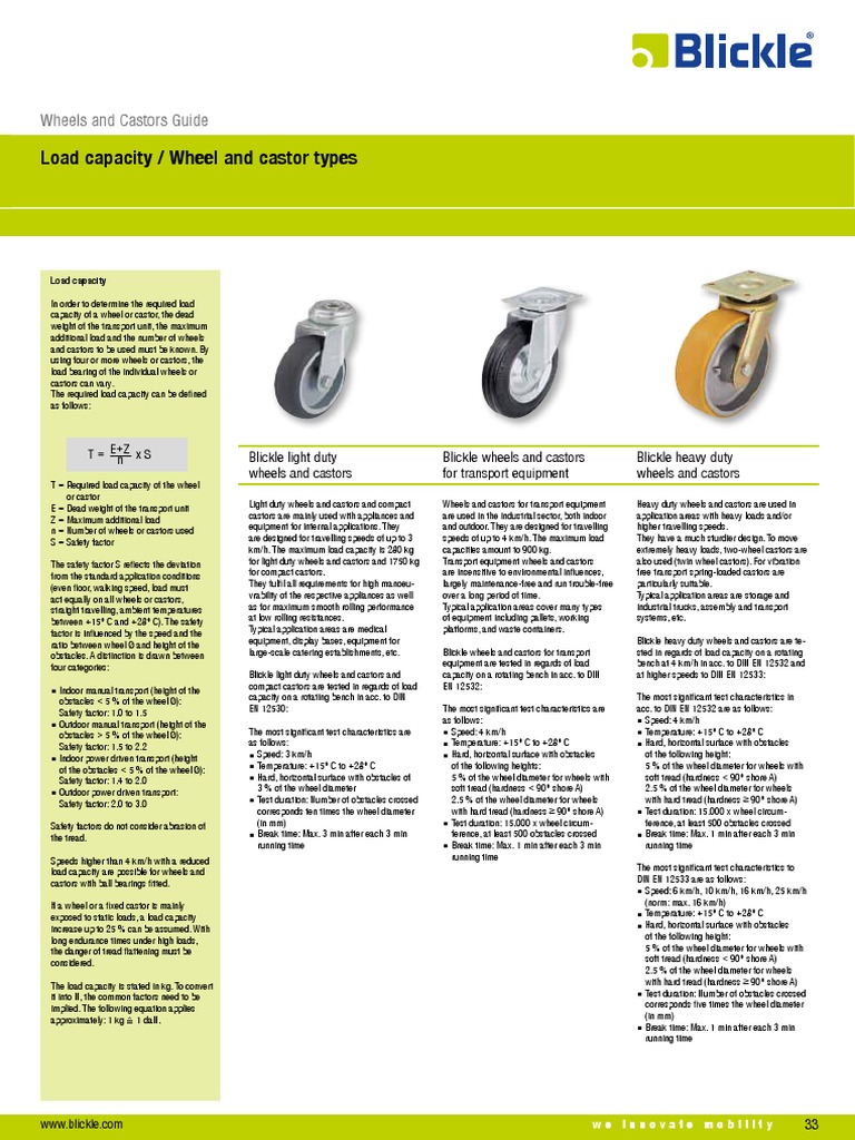 Load Capacity / Wheel and Castor Types: Wheels and Castors Guide | PDF ...