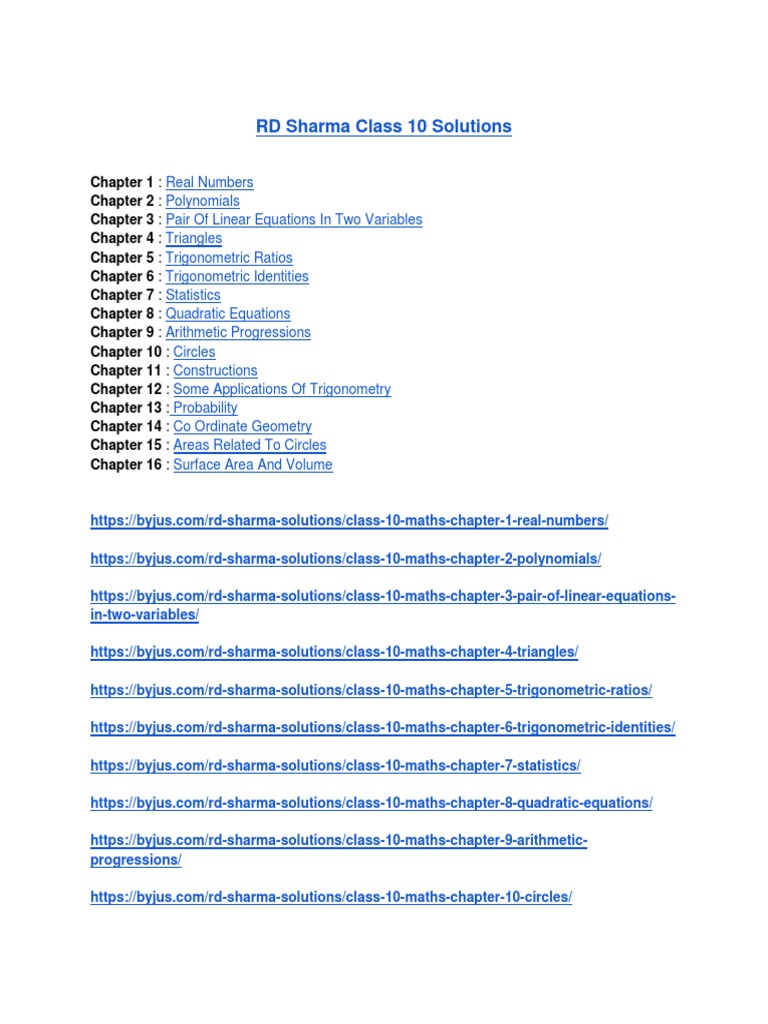 RD Sharma Class 10 Solutions | PDF | Trigonometry | Area