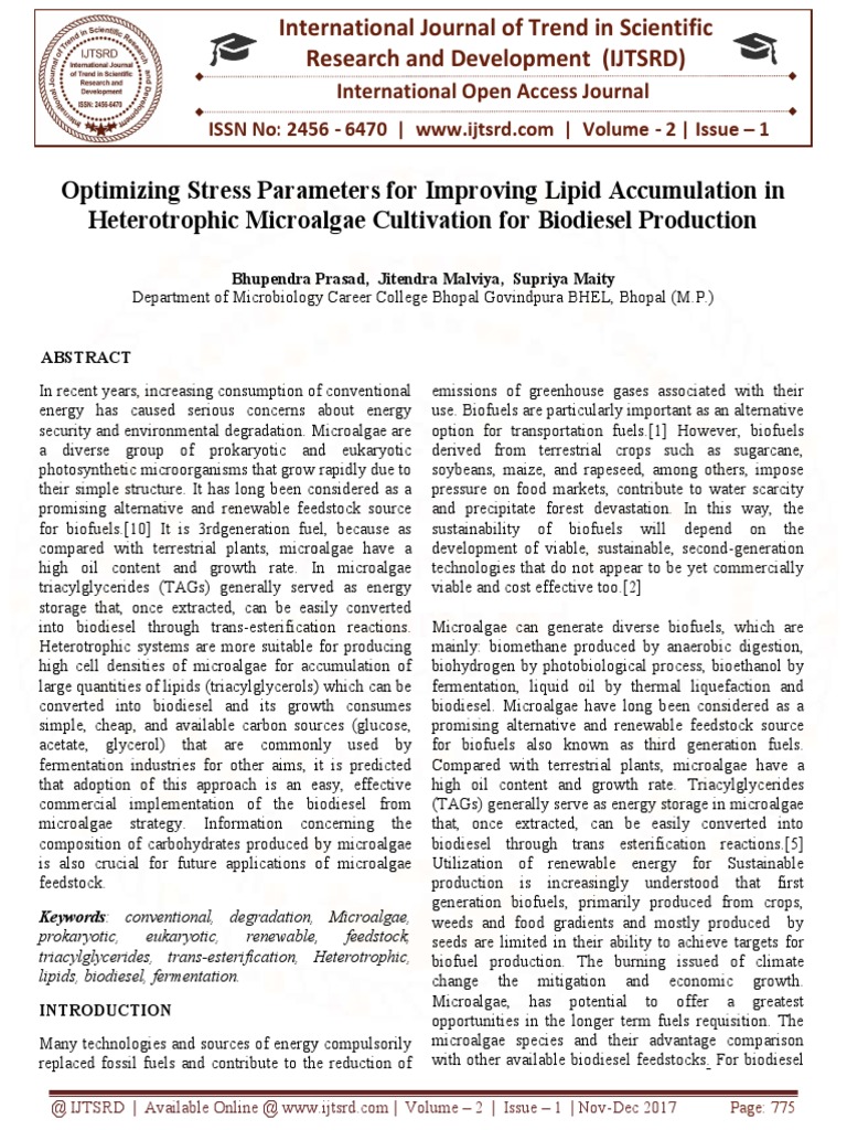 Optimizing Stress Parameters For Improving Lipid Accumulation in ...