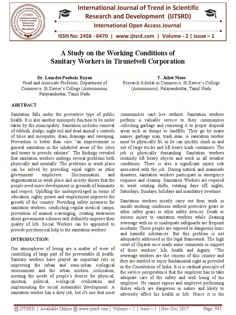 A Study On The Working Conditions of Sanitary Workers in Tirunelveli ...