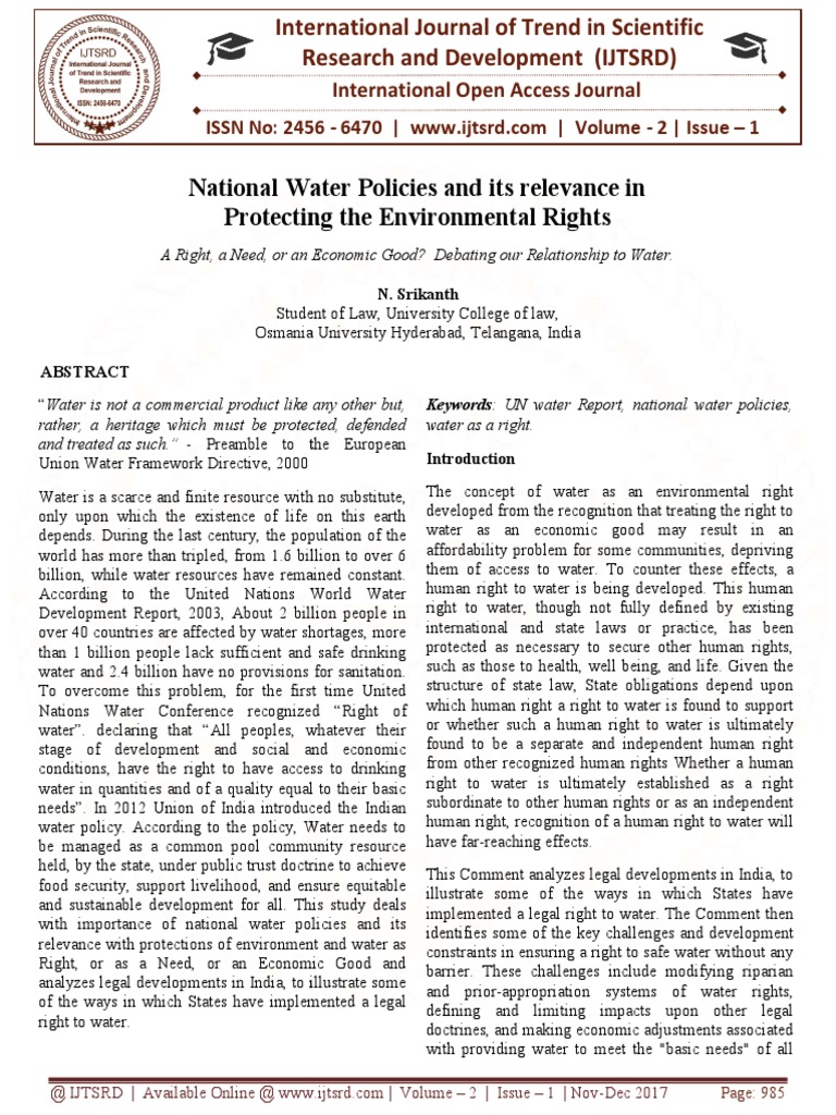 National Water Policies and Its Relevance in Protecting The ...