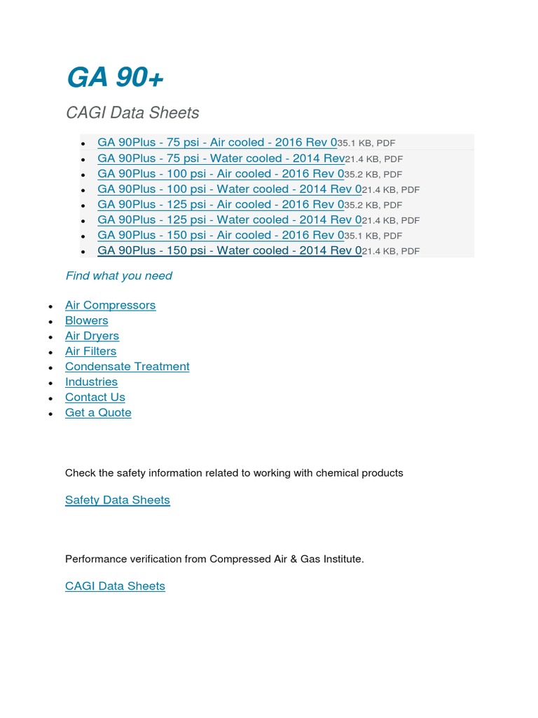 GA 90Plus CAGI Data Sheets | PDF | Technology & Engineering