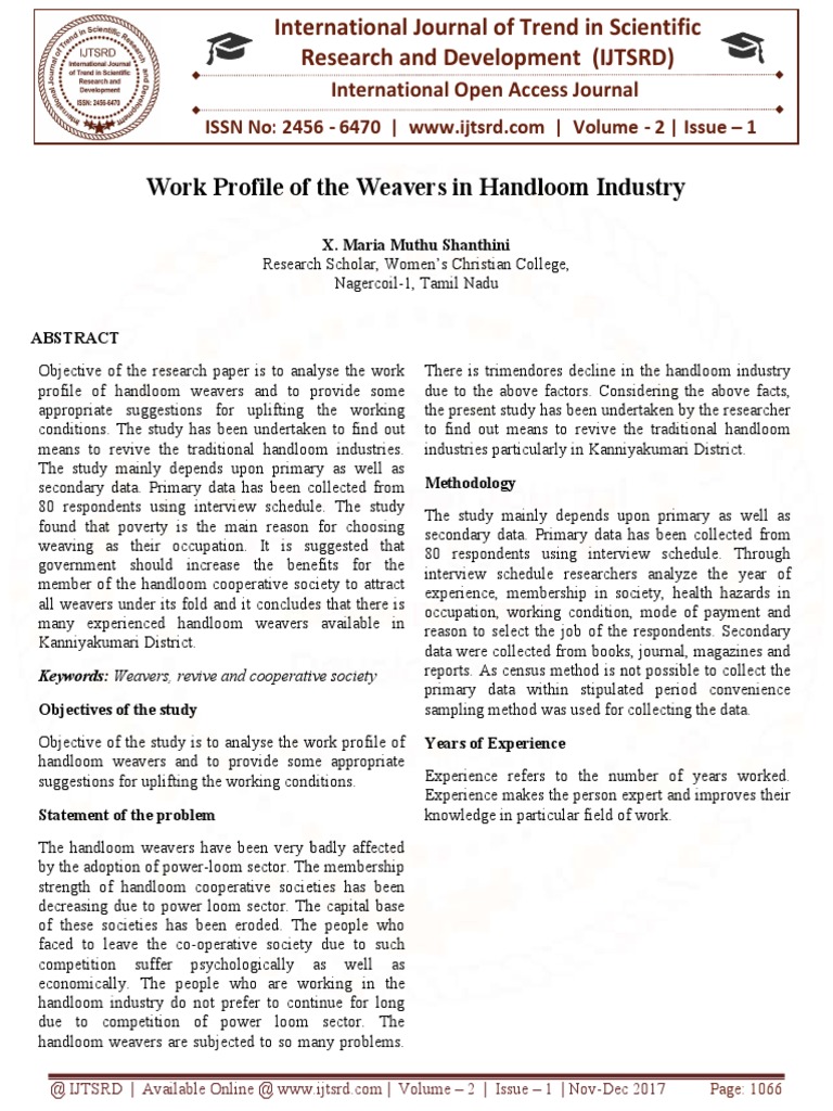 Handloom Weavers' Work Profile Analysis | PDF | Weaving | Loom