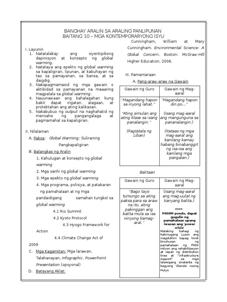Lesson Plan Kontemporaryong Isyu | PDF