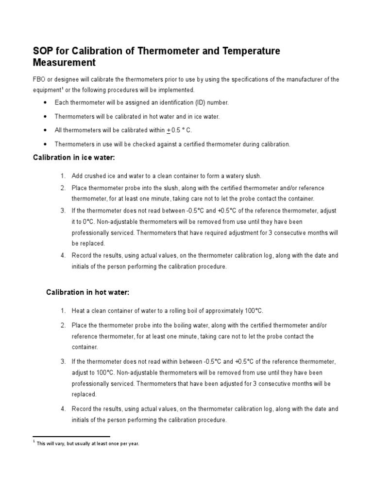 Thermometer Calibration SOP and Procedures | PDF | Thermometer ...
