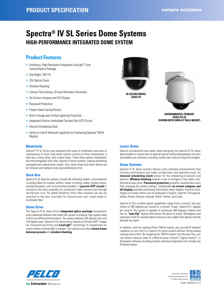 Spectra IV SL Series Dome Systems: Product Specification | PDF | Zoom ...