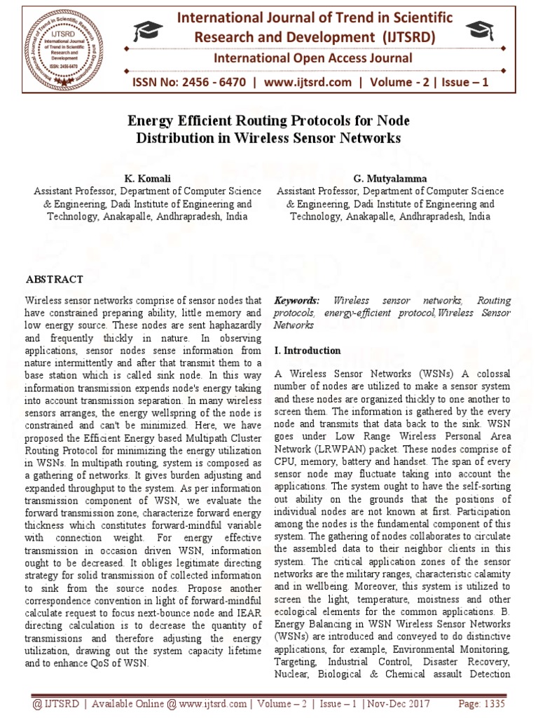 Energy Efficient Routing Protocols For Node Distribution in Wireless Sensor Networks | PDF ...