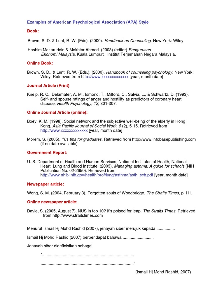 APA FORMAT (American Psychological Association) | PDF | Behavioural ...