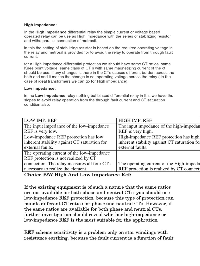 High and Low Impedance Protection | PDF | Electrical Impedance | Relay