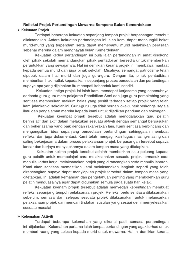 Refleksi Projek Pertandingan Mewarna Sempena Bulan Kemerdekaan | PDF