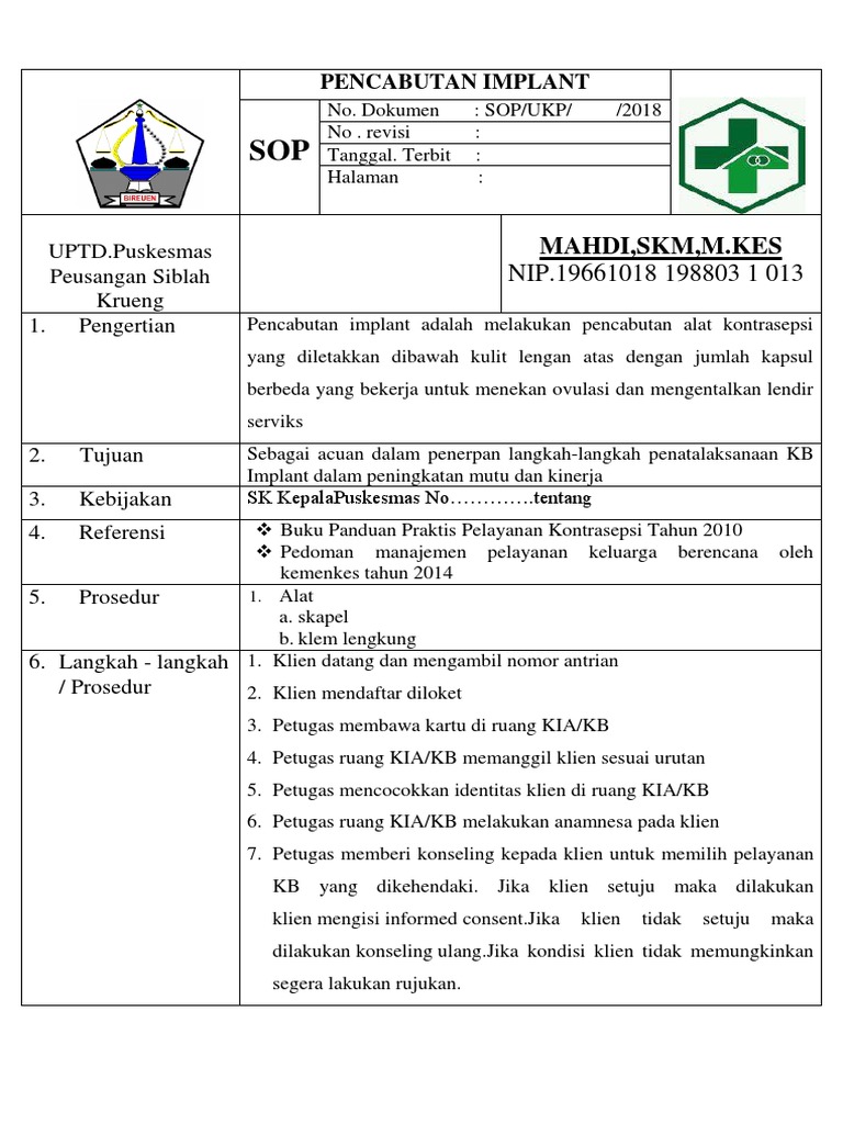 Sop Pelepasan KB Implant | PDF
