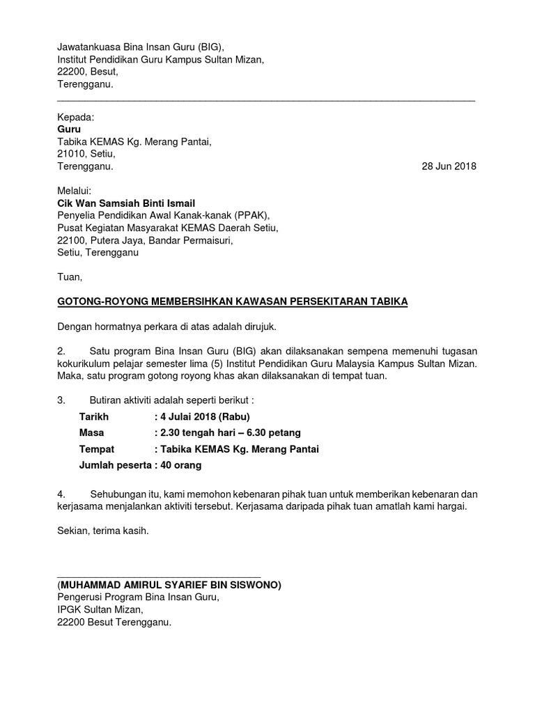 Surat Untuk Tadika Official | PDF