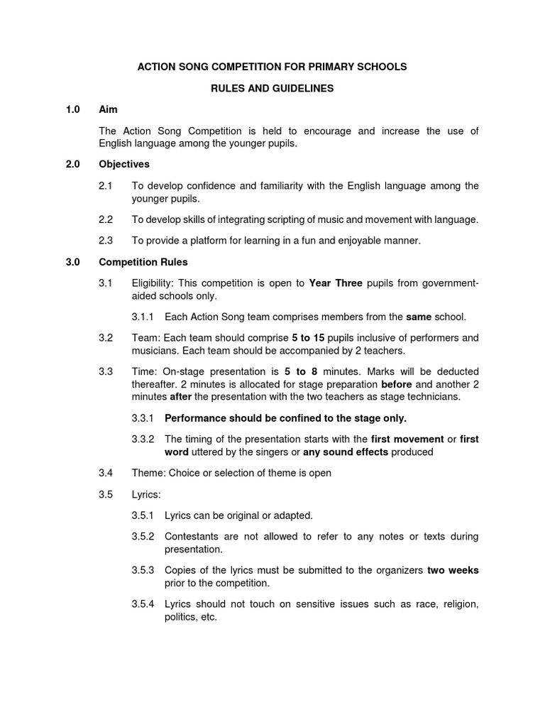 Action Song Competition Guidelines | PDF | Hand | Competition