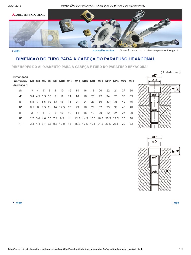 Dimensões de Furos para Parafuso Hexagonal | PDF | Tecnologia e Engenharia
