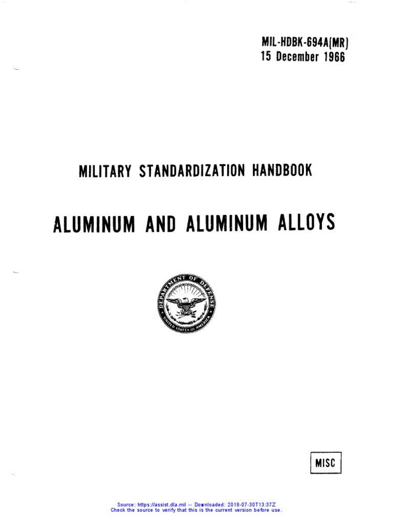 Aluminum and Aluminum Alloys: Miutary Standardization Handbook | PDF ...