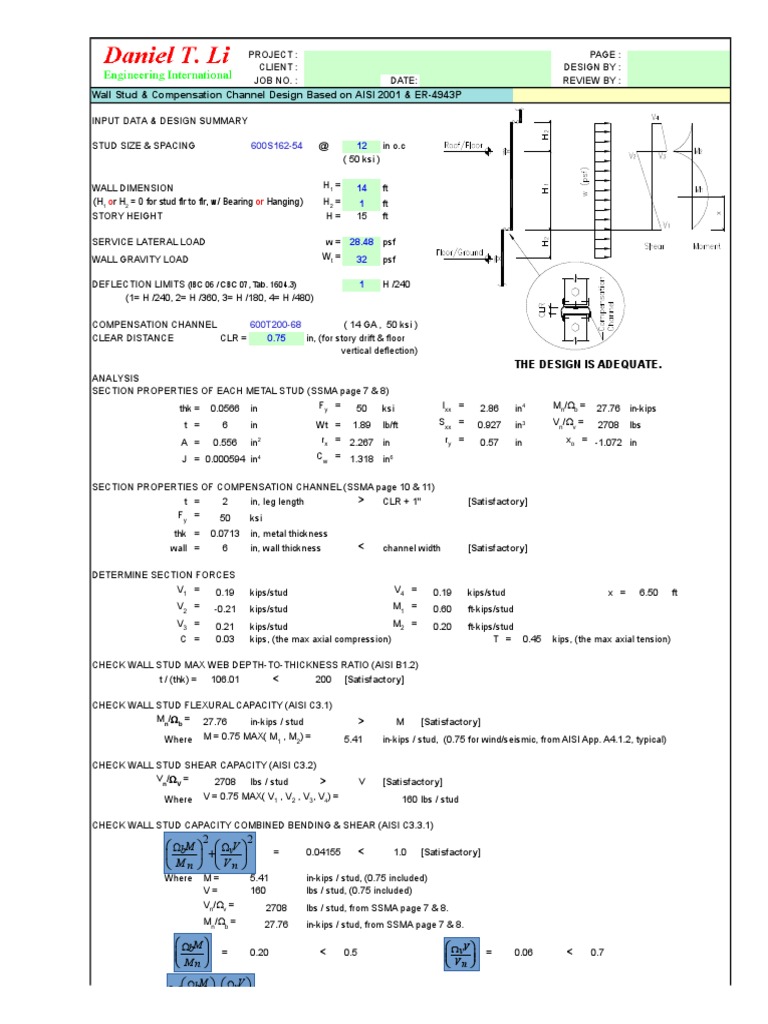 Wall Stud & Compensation Channel Design Based On AISI 2001 & ER-4943P ...