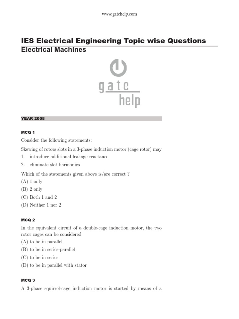 Electrical Machines: IES Electrical Engineering Topic Wise Questions ...