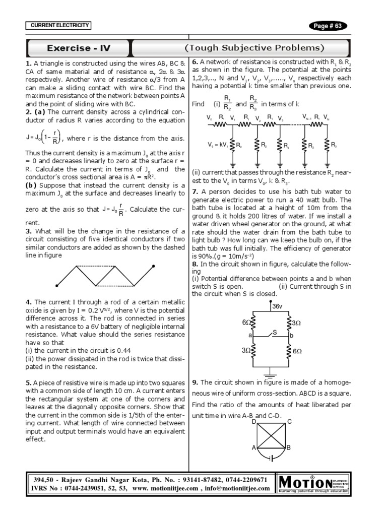 Exercise - IV: (Tough Subjective Problems) | PDF | Electrical ...