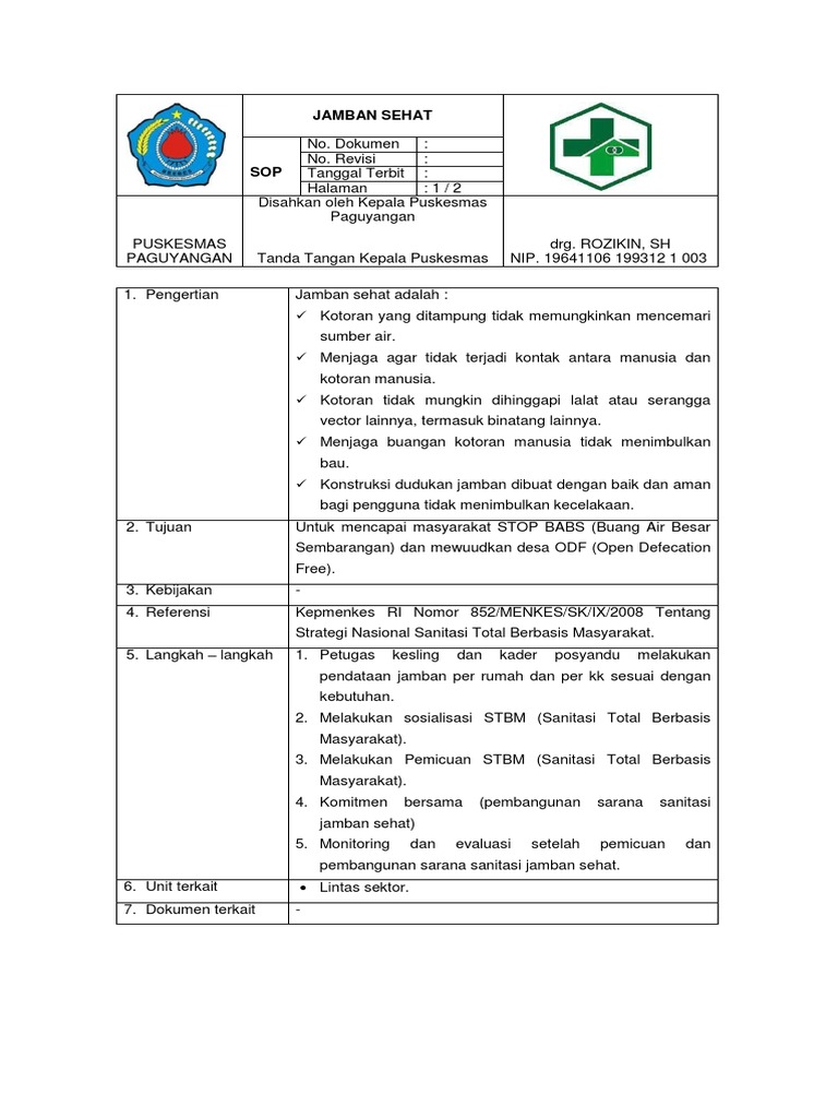Sop Jamban Sehat | PDF