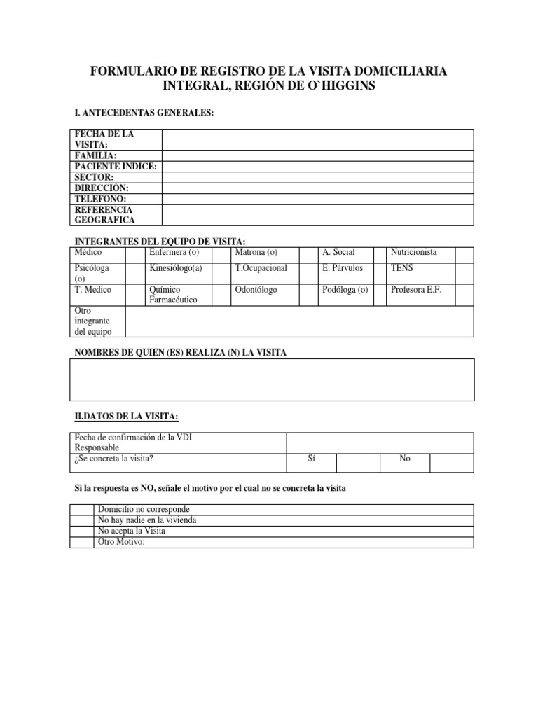 Formulario de Registro de La Visita Domiciliaria Integral | Adultos ...