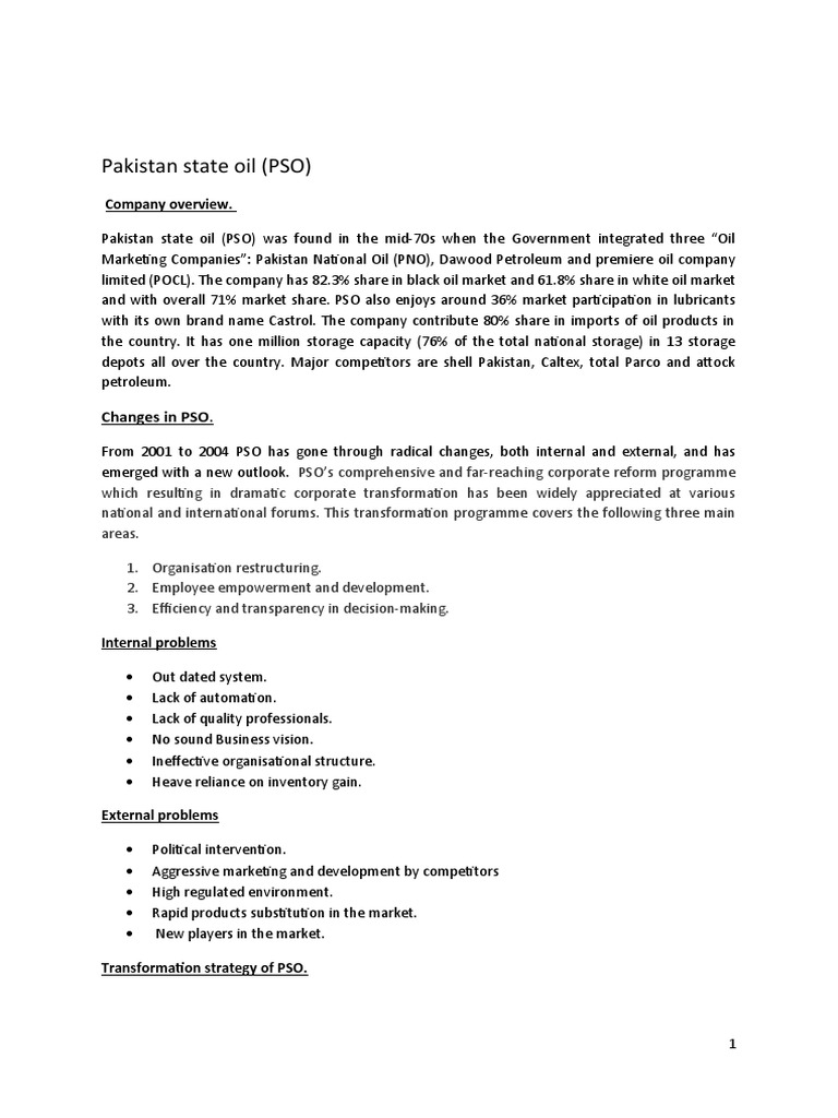 Pakistan State Oil (PSO) : Company Overview | PDF | System | Leadership