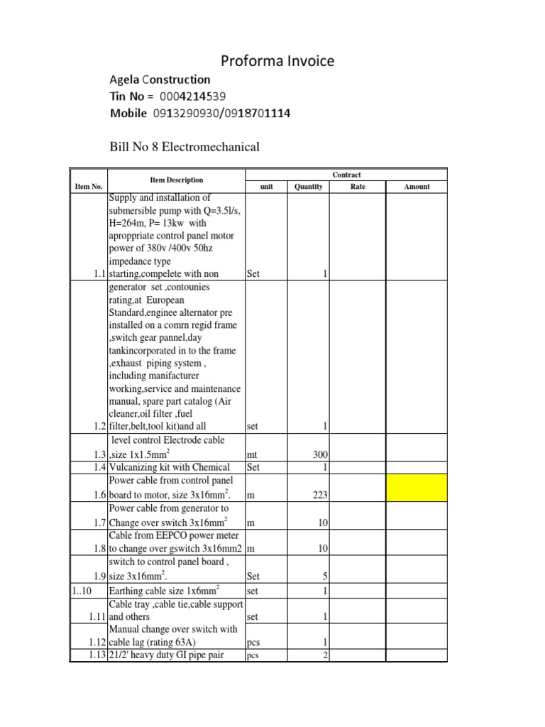 Proforma Invoice: Agela Construction Tin No 0004214539 Mobile ...