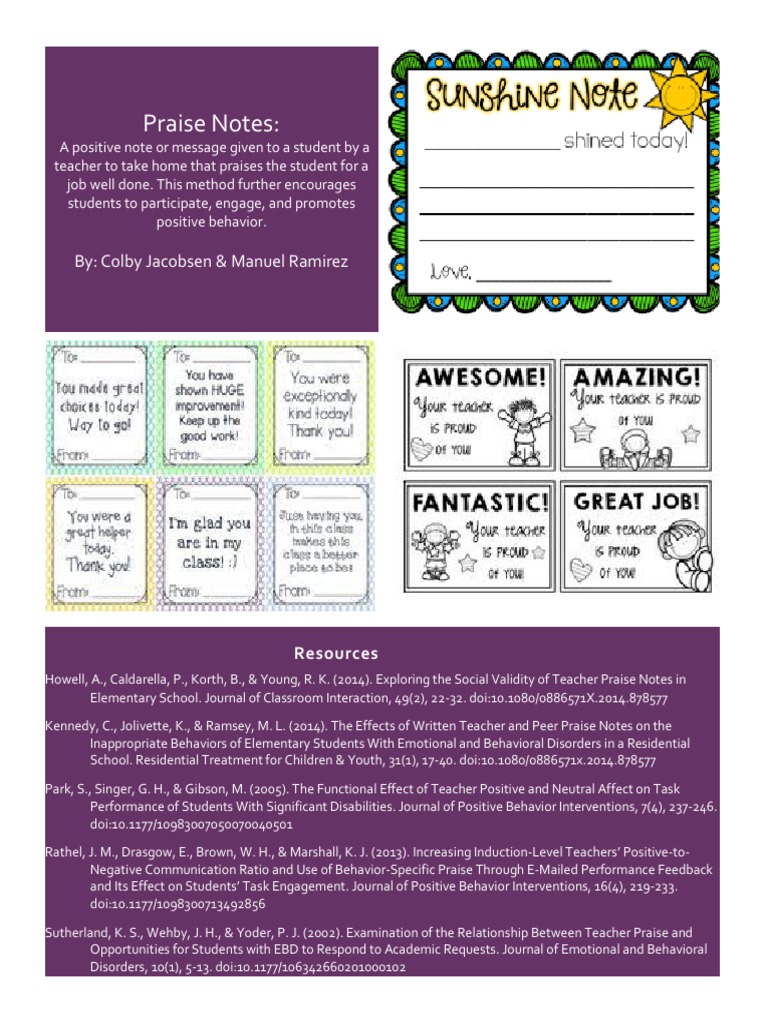 Praise Notes:: By: Colby Jacobsen & Manuel Ramirez | PDF | Nonverbal ...