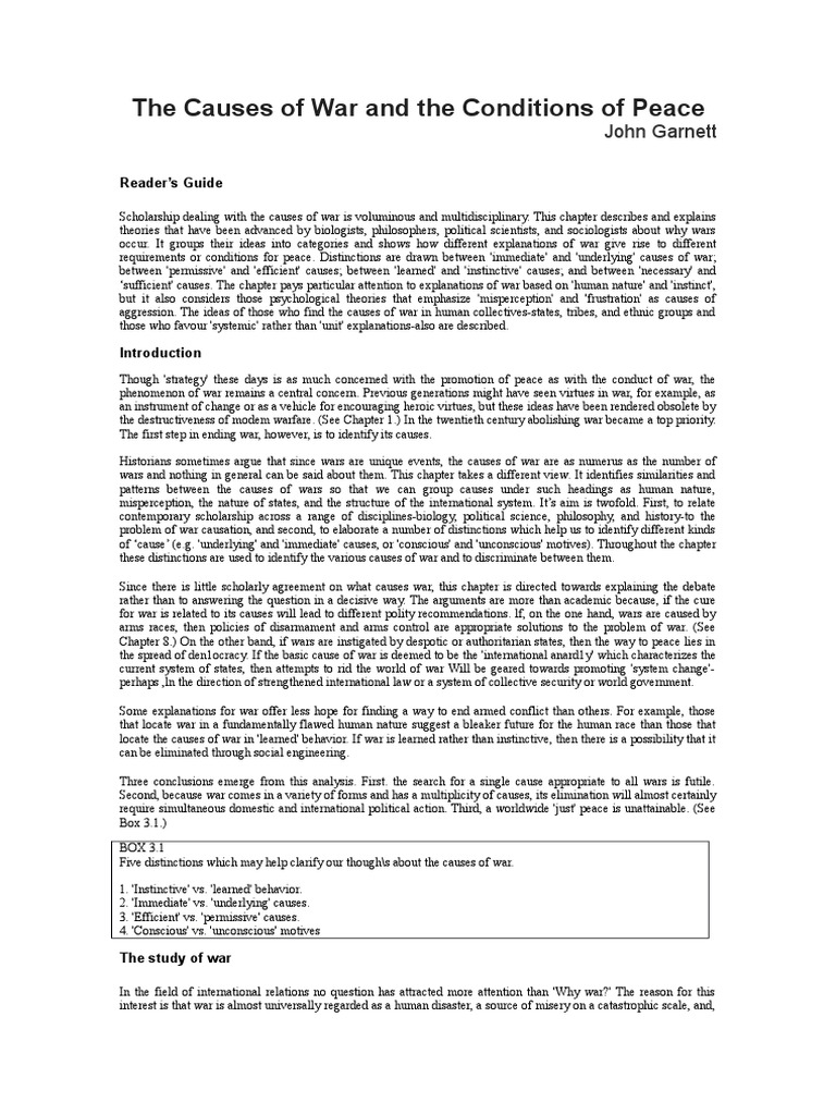 The Causes of War and The Conditions of Peace | PDF | Altruism | Instinct