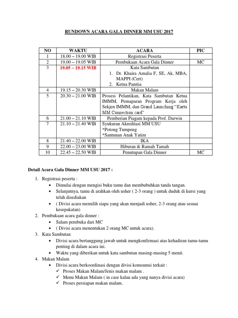 Rundown Gala Dinner MM USU | PDF