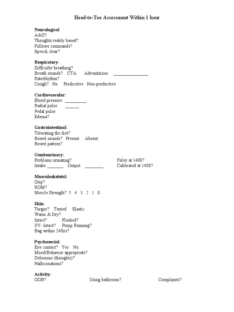 Head To Toe Assessment | PDF