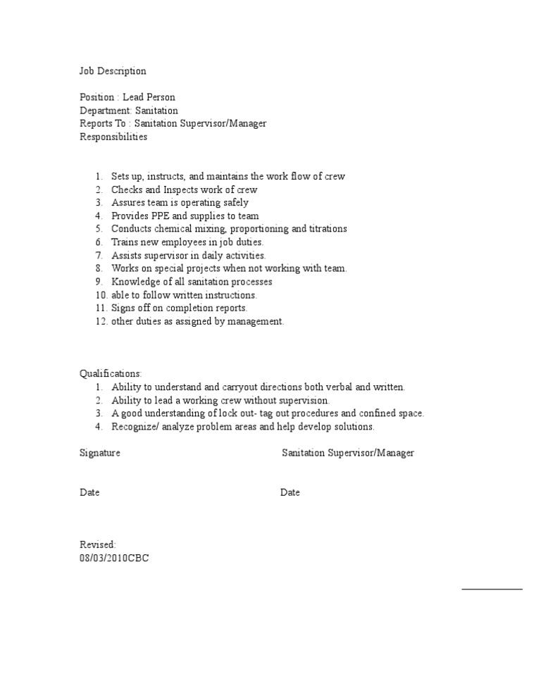 Lead Person Job Description | PDF | Business