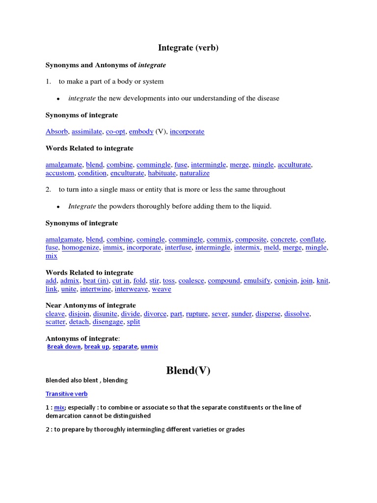 Integrate (Verb) : Blend (V) | PDF | Verb | Grammar