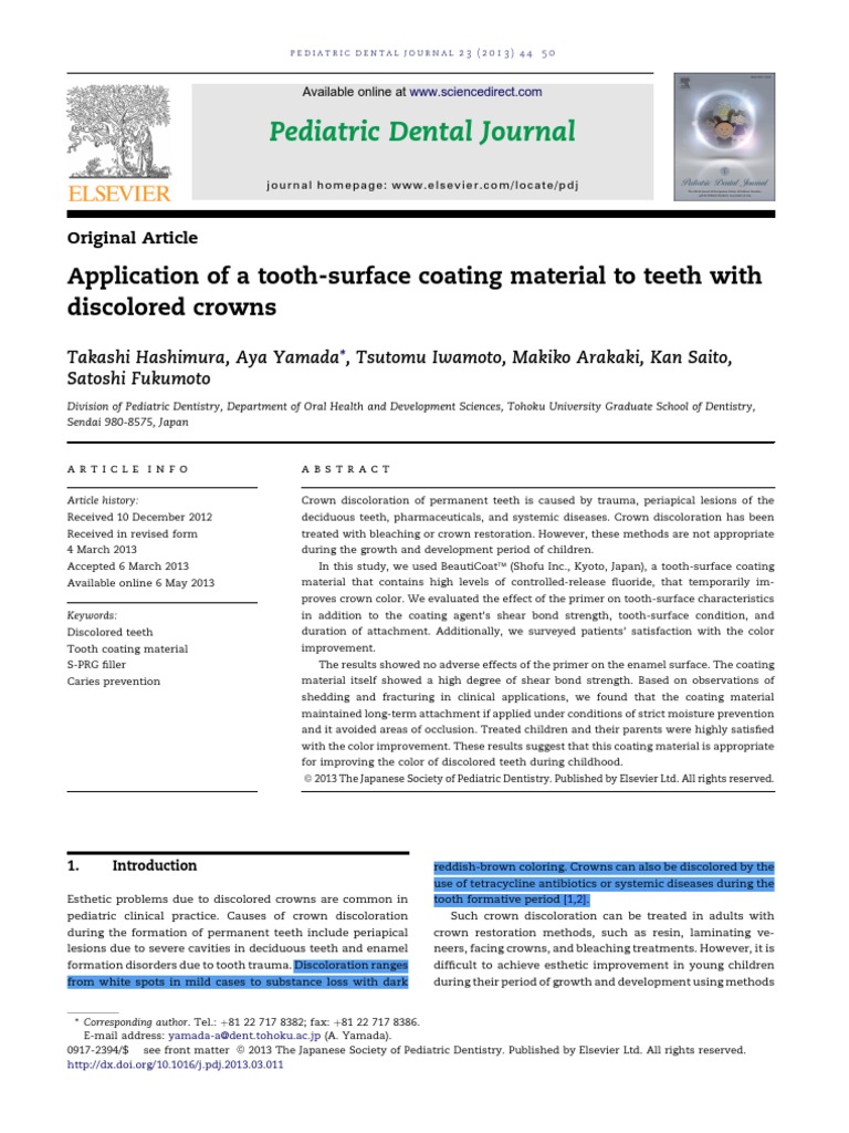Pediatric Dental Journal: Application of A Tooth-Surface Coating ...