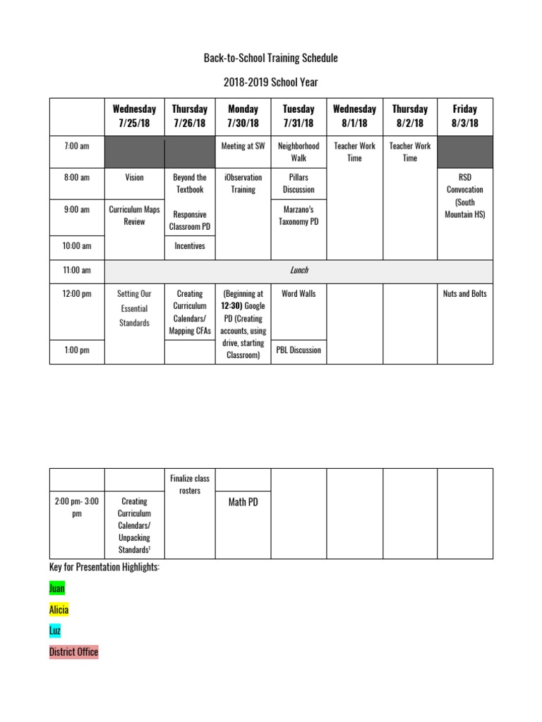 Back-To-School Training Schedule | PDF | Learning | Behavior Modification