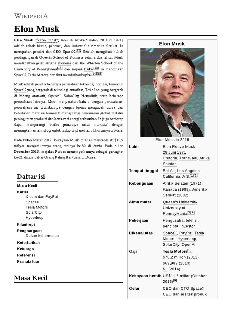 Biografi Singkat Elon Musk | PDF