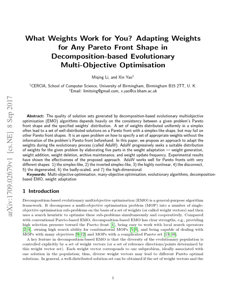 What Weights Work For You? Adapting Weights For Any Pareto Front Shape in Decomposition-Based ...