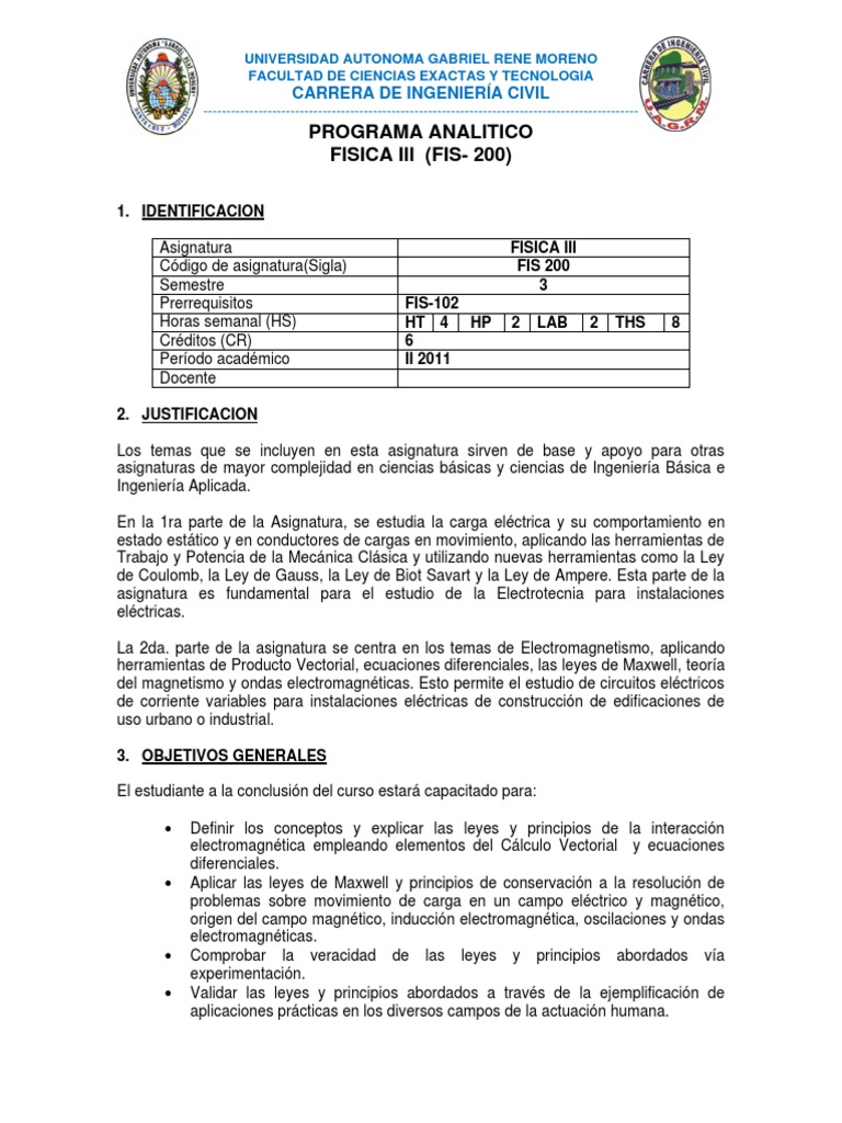Fis 200 - Fisica III | PDF | Electromagnetismo | Campo eléctrico
