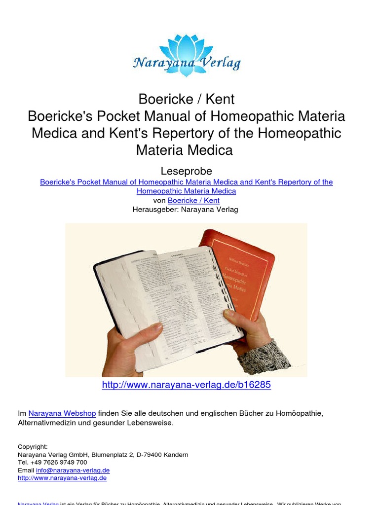 Boericke - Kent Boericke's Pocket Manual of Homeopathic Materia Medica ...