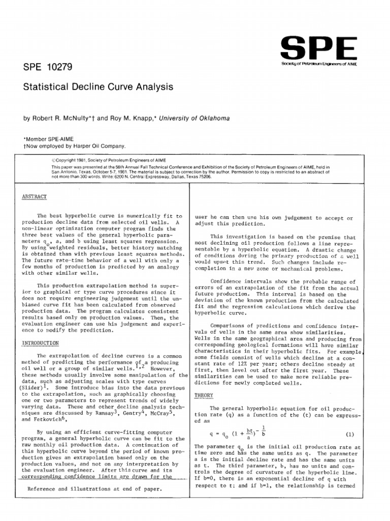Spe 10279 Statistical Decline Curve Analysis: by Robert Mcnulty T and ...