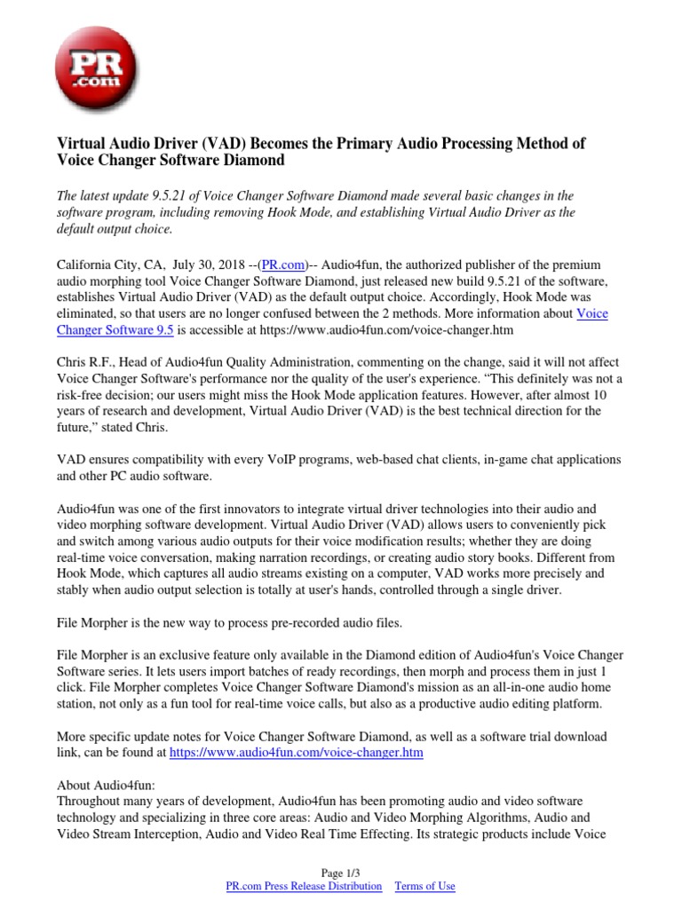 Virtual Audio Driver (VAD) Becomes The Primary Audio Processing Method ...