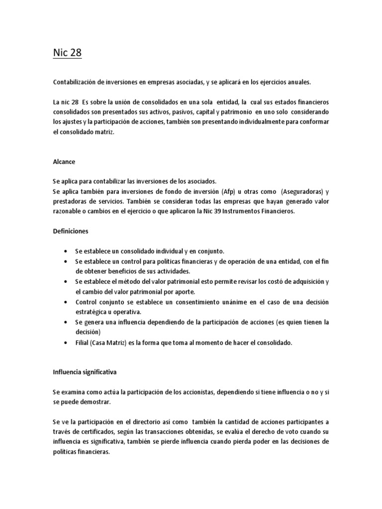 Contabilización de inversiones en empresas asociadas según la NIC 28 | PDF | normas ...