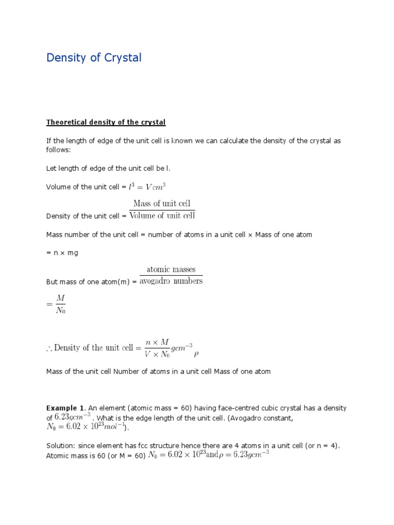 Theoretical Density of The Crystal | PDF
